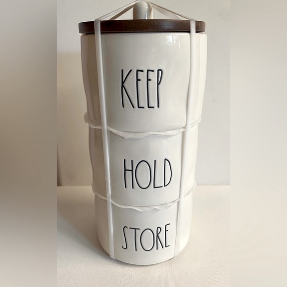 Rae Dunn | Accents | Nwt Rae Dunn Stacked Containers With Wooden Lid ...